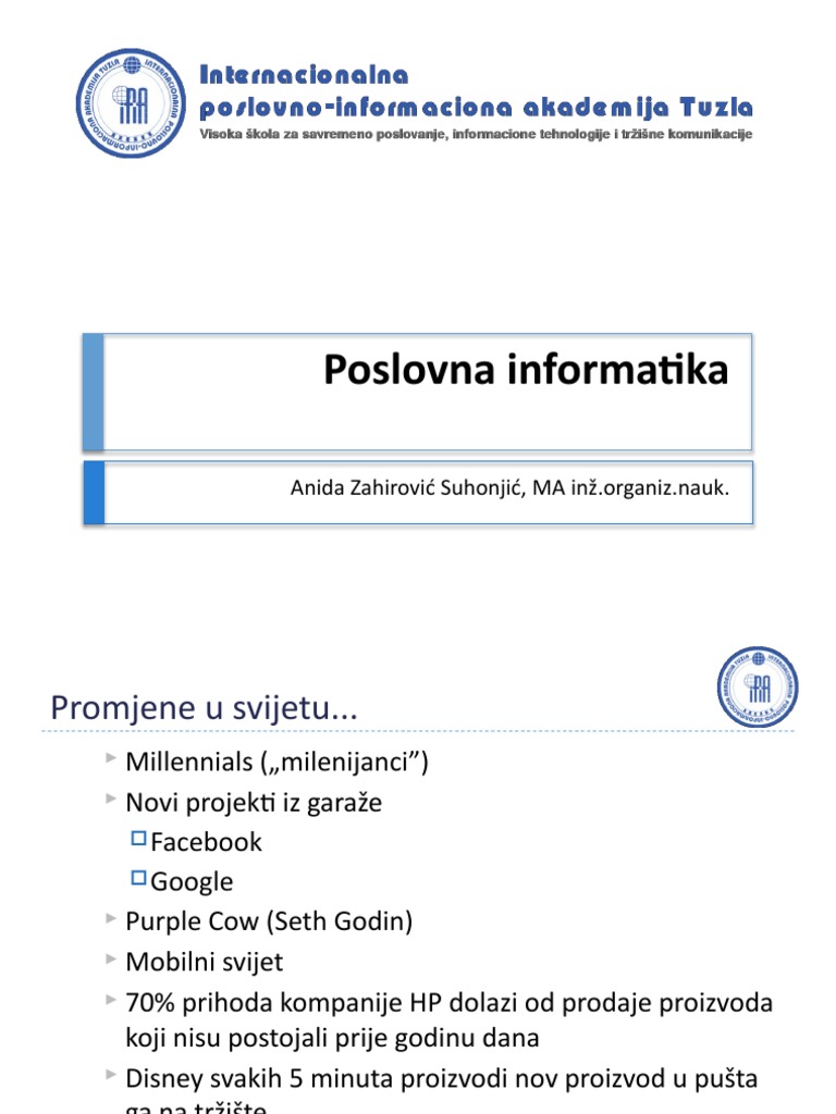 Poslovna Informatika Prvo Predavanje | PDF