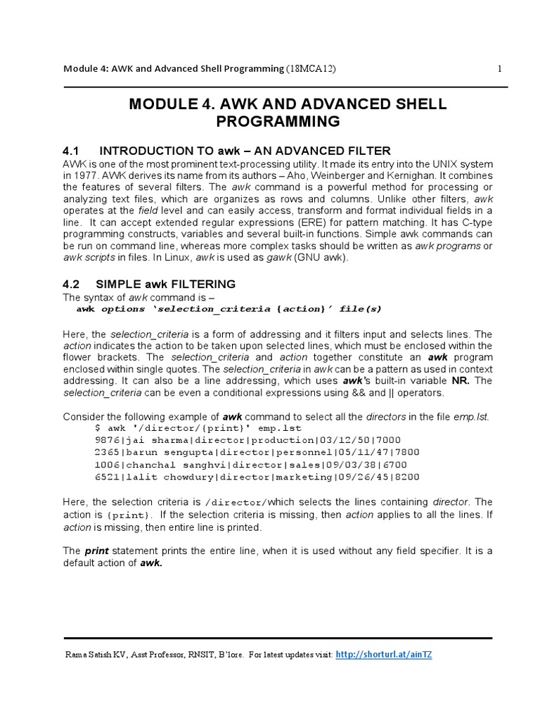 Module 4. Awk and Advanced Shell Programming | PDF | Computer Science | Software Development