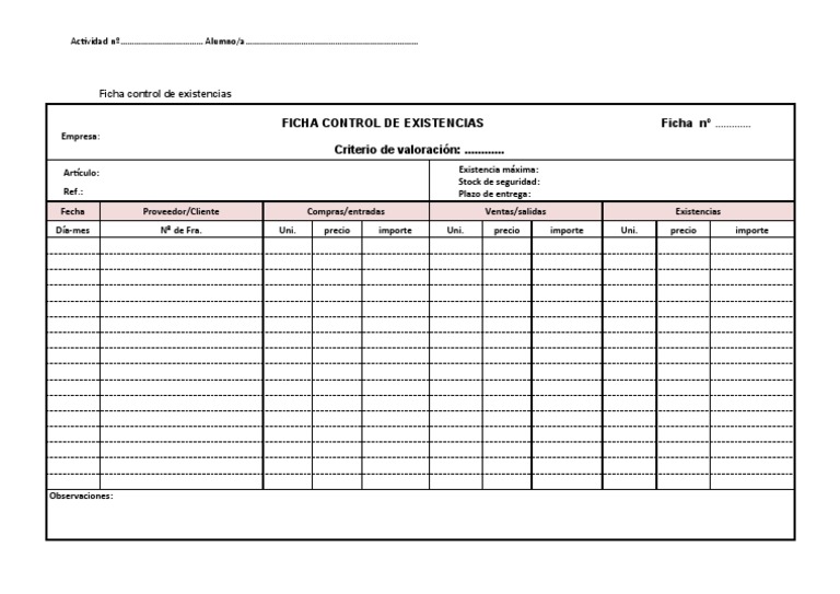 Modelo Ficha Control de Existencias Paraninfo | PDF