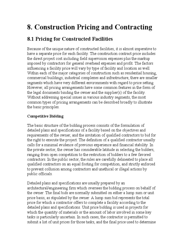 Construction Pricing and Contracting: 8.1 Pricing For Constructed ...