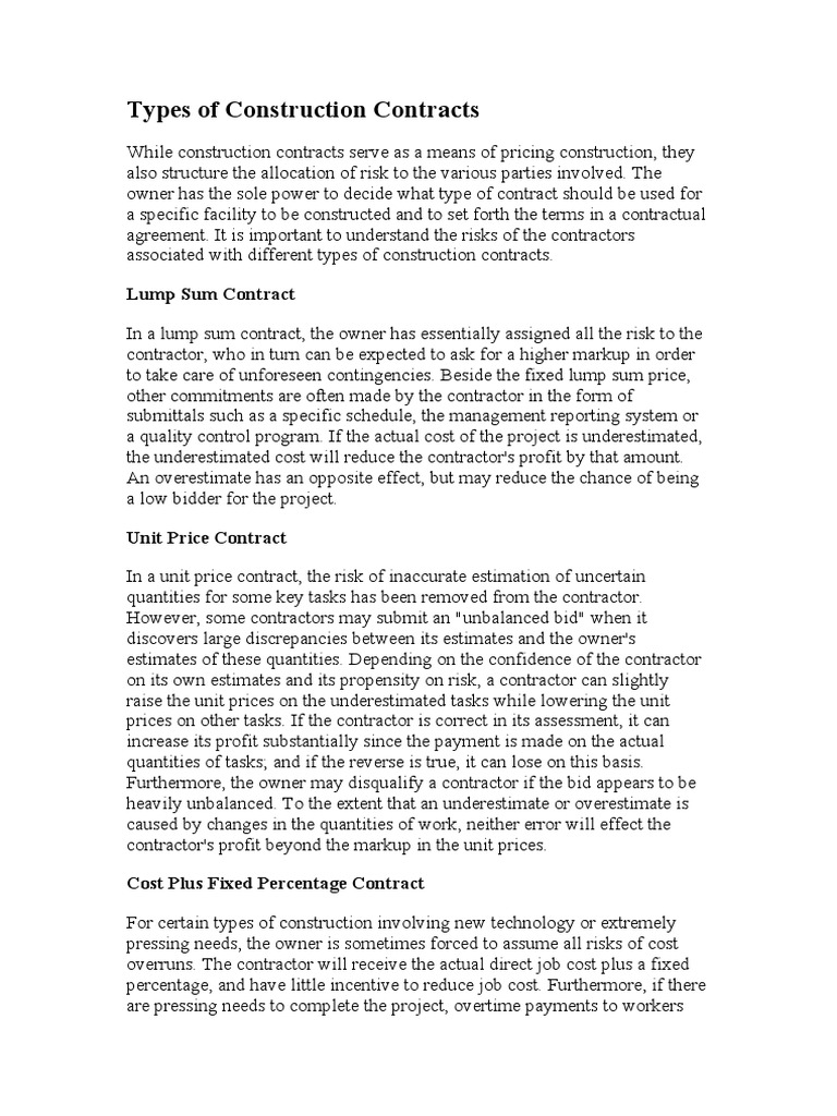 Types of Construction Contracts | PDF | Business Law | Economies