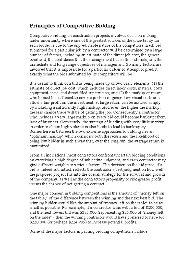 Competitive Bidding Strategies Explained | PDF | Employment | Prices