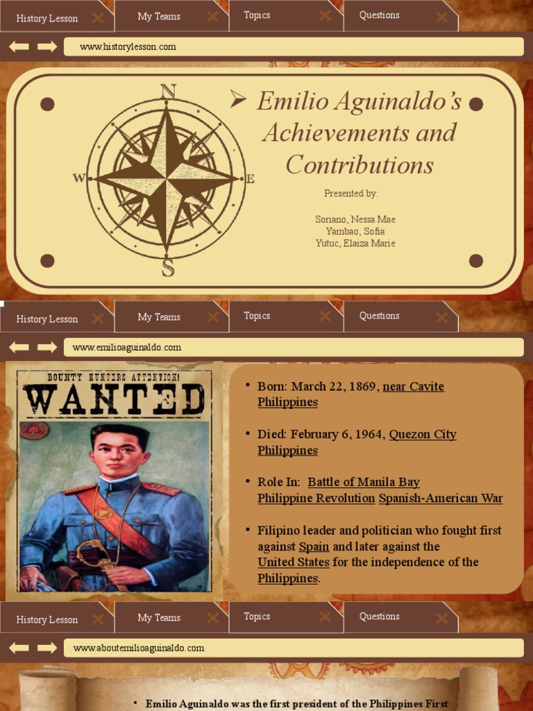 Emilio Aguinaldo's: Achievements and Contributions | PDF | President Of ...