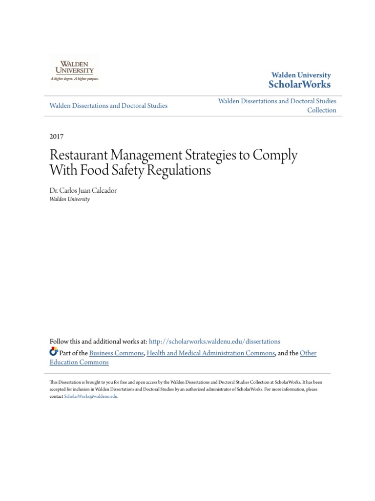 RESEARCH Restaurant Management Strategies To Comply With Food Safety ...
