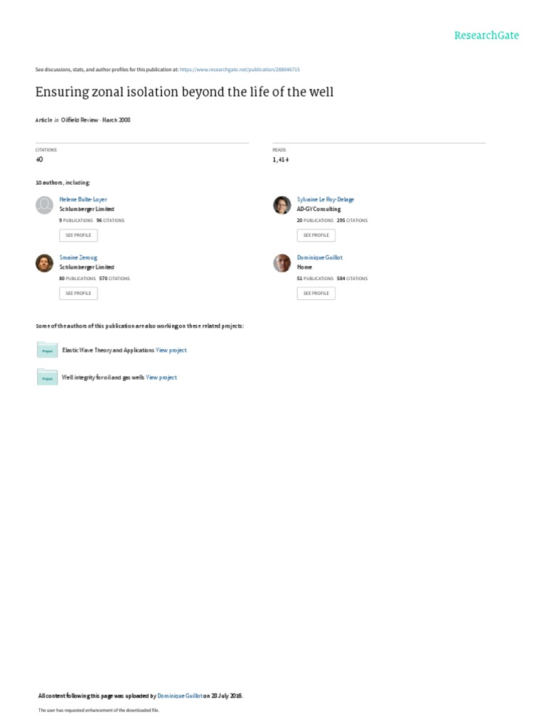 Ensuring Zonal Isolation Beyond The Life of The Well: Oilfield Review ...