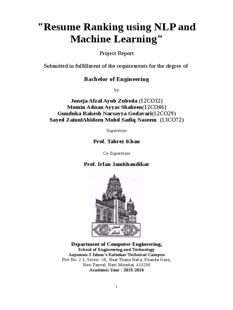 "Resume Ranking Using NLP and Machine Learning": Bachelor of ...