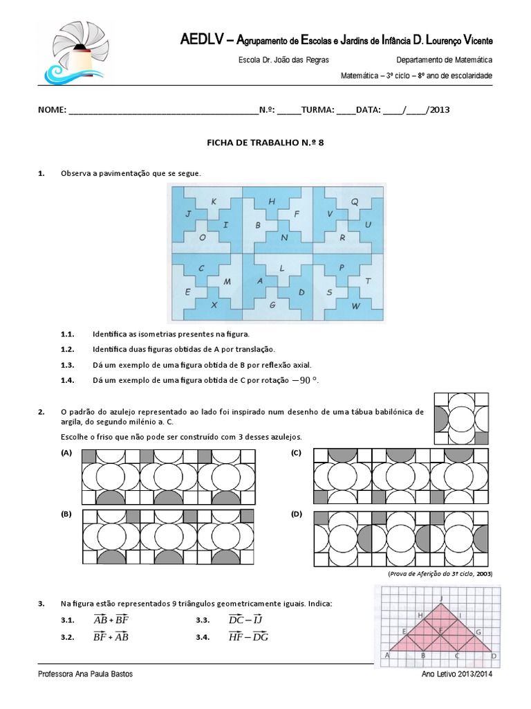 Ficha 8 8e Pdf Função Matemática Linha Geometria