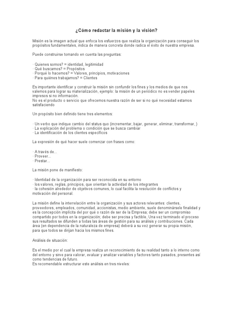 Cómo redactar misión y visión empresarial | PDF | Planificación ...
