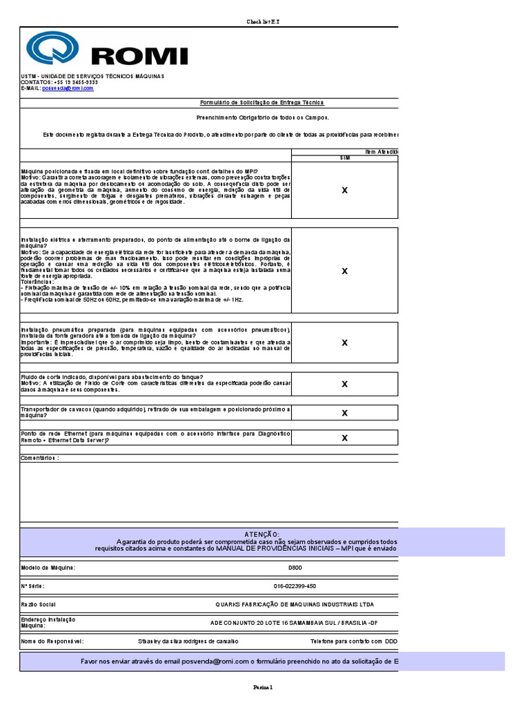 Check List Entrega Técnica | PDF