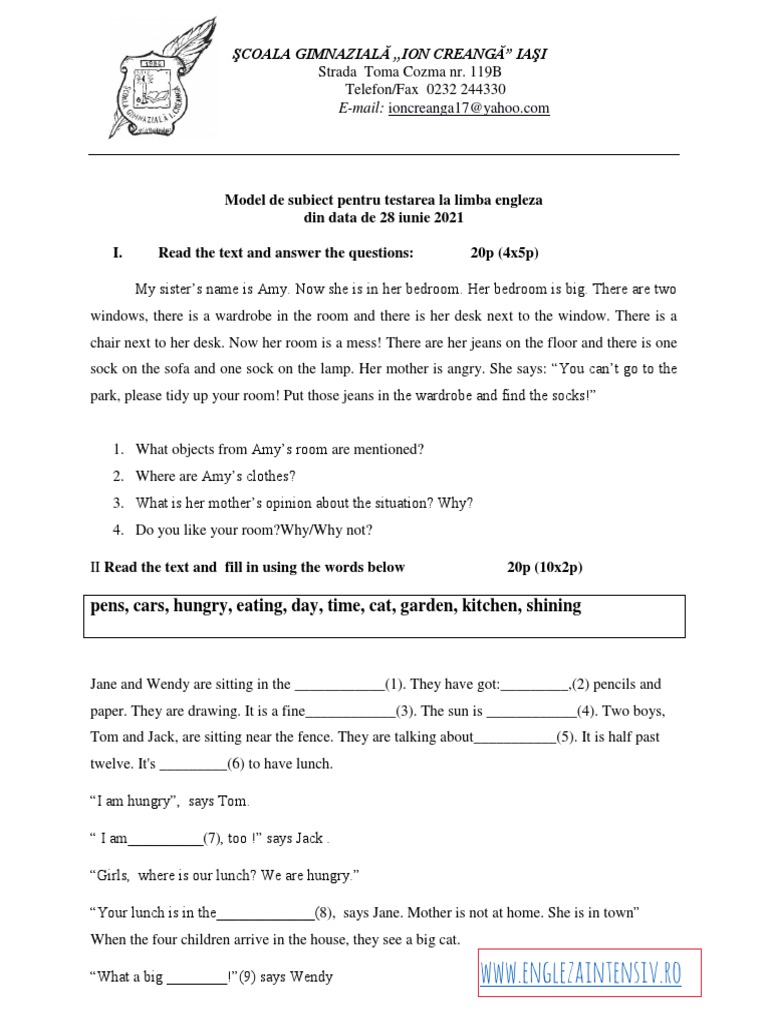 Test Engleza Intensiv 2021 | PDF