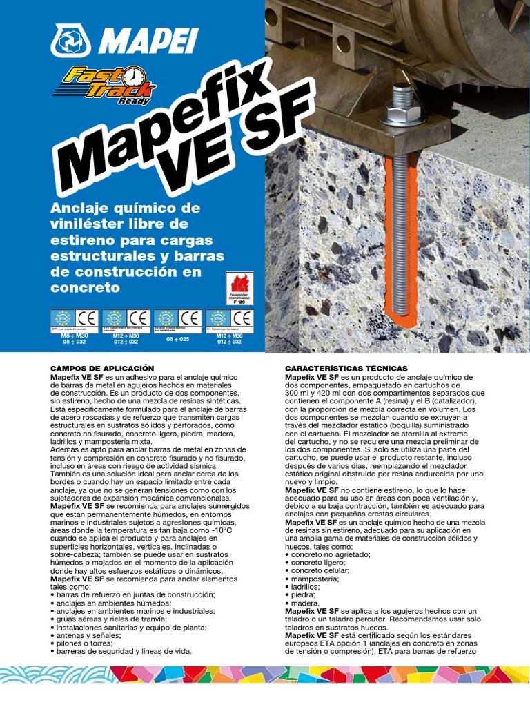 Mapefix Ve SF - Col | PDF | Hormigón | Perforar