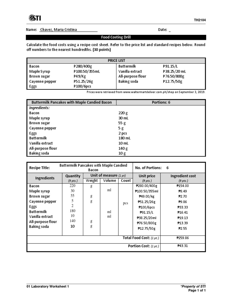 01 Laboratory Worksheet 1 Chavez | PDF | Maple Syrup | Food Ingredients