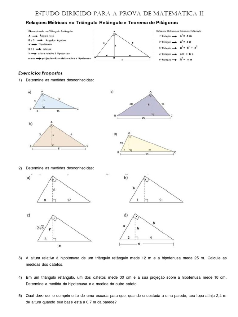 Estudo Dirigido para A Prova de Matemática II | PDF | Triângulo | Geometria Euclidiana