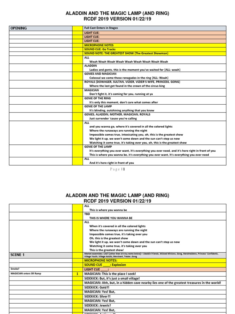 Script - Aladdin 2019 - Stage Manager - Current | PDF | Art