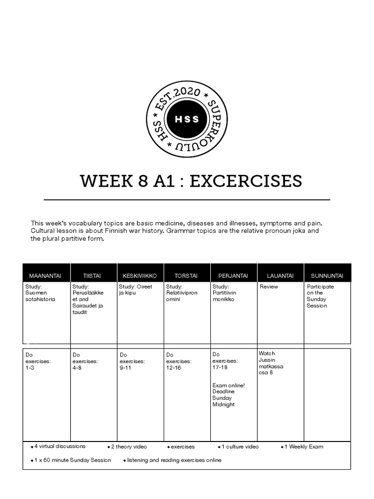 Superkoulu Harjoitus-Week 8 A1 S | PDF | Diseases And Disorders | Clinical Medicine