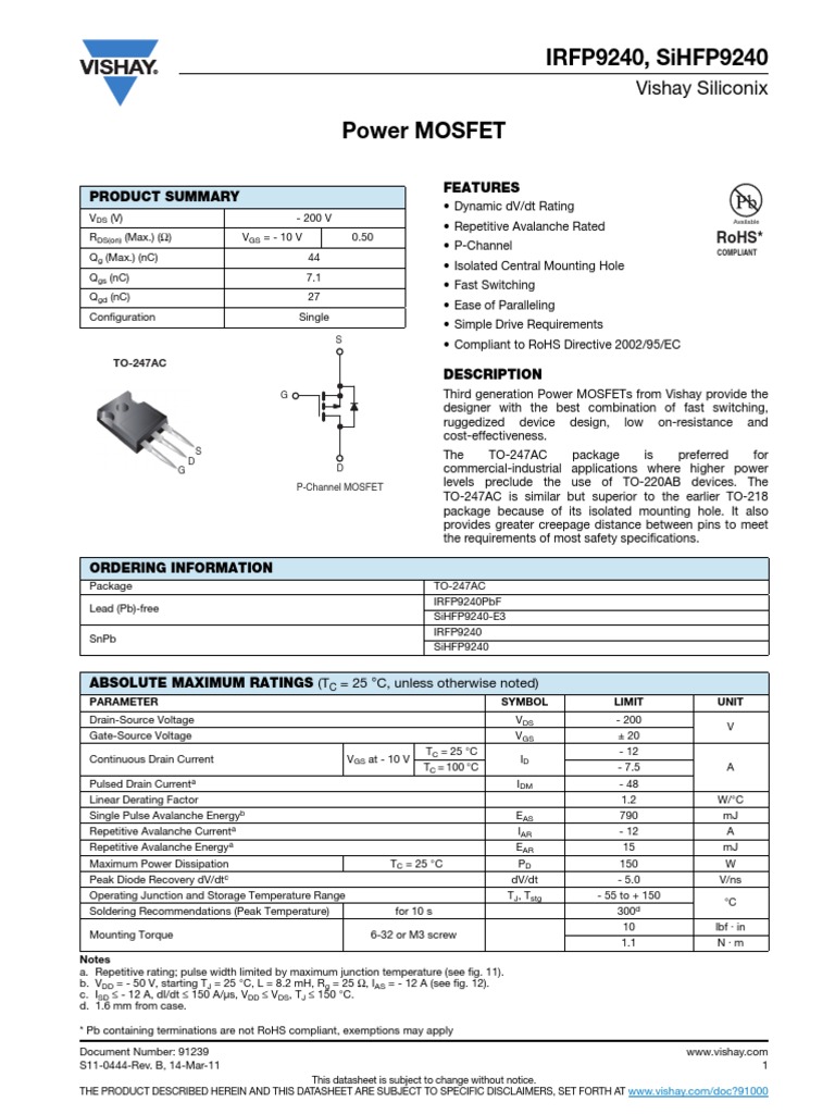 Sihfp 924 | PDF | Diode | Field Effect Transistor