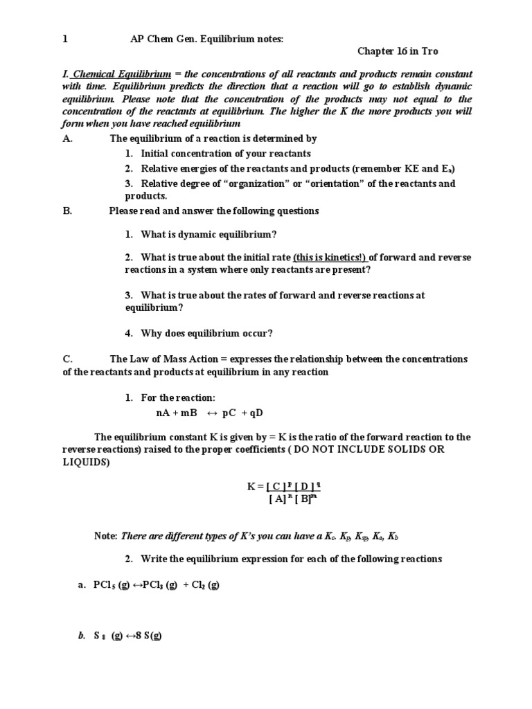 AP Chemistry: Equilibrium Concepts | PDF | Chemical Equilibrium ...