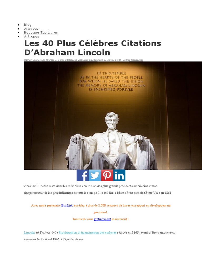 Citations Célèbres d'Abraham Lincoln | PDF | Abraham Lincoln | Esclavage