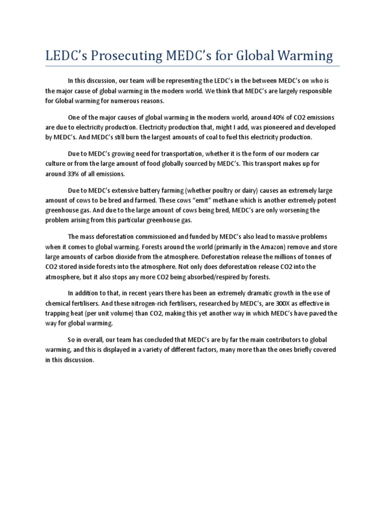 LEDC Vs MEDC Global Warming | PDF