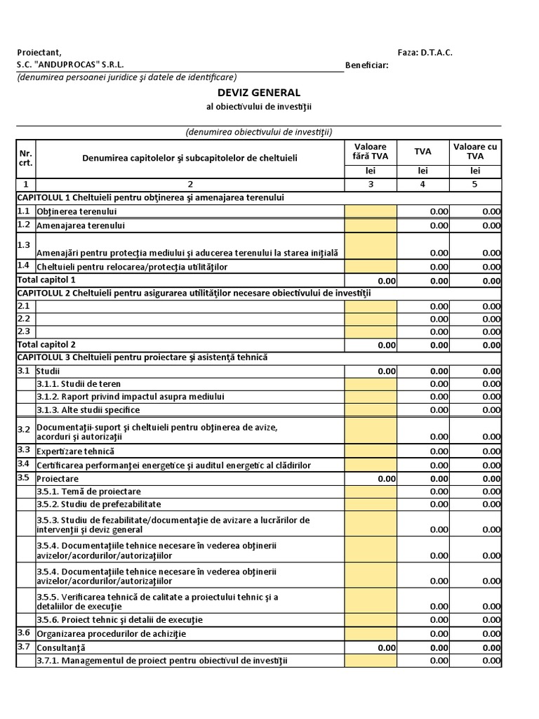 ORIGINAL Deviz - General - Model - Excel - Conform - HG - 907 | PDF