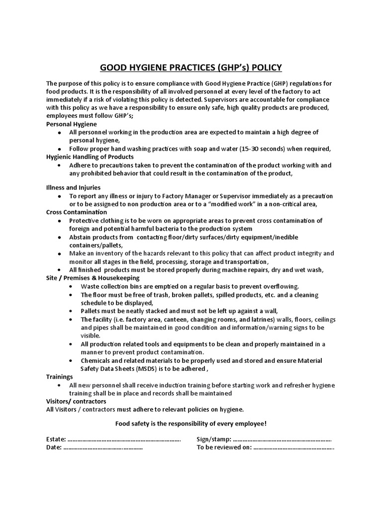 Good Hygiene Practices | PDF | Hygiene | Personal Protective Equipment