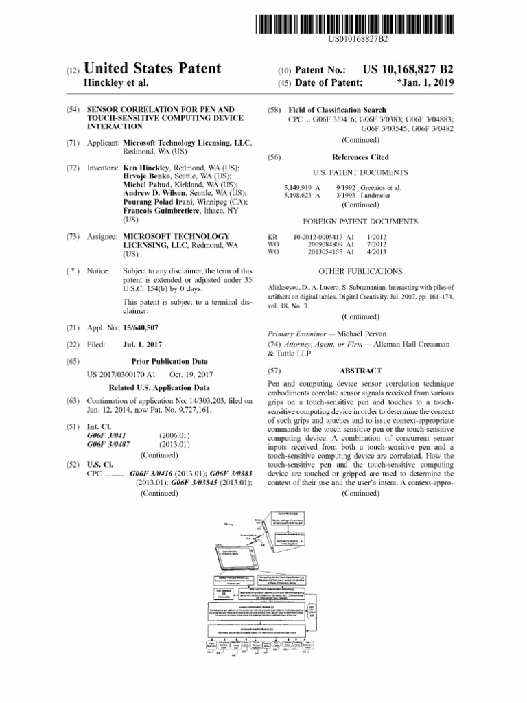 United States Patent: (10) Patent No .: US 10, 168, 827 B2 | PDF ...