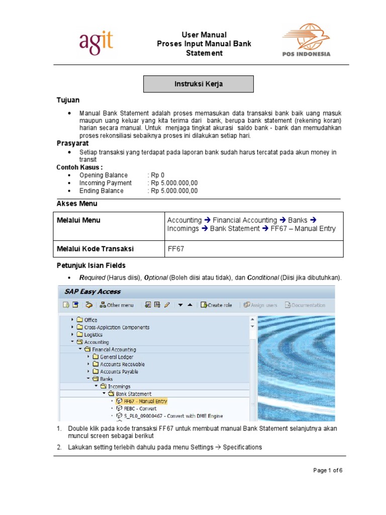 007.1. POS - KPRK - SAP - TR - User Manual - Proses Input Manual Bank ...