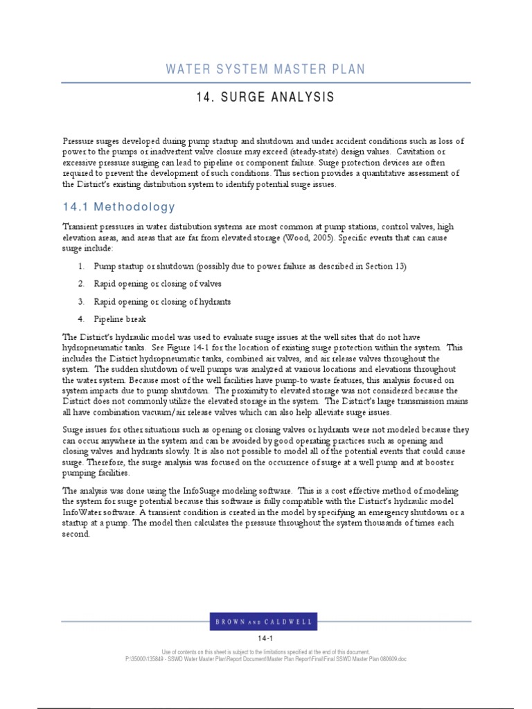 Water System Master Plan: 14. Surge Analysis | Download Free PDF | Pump | Water Supply Network