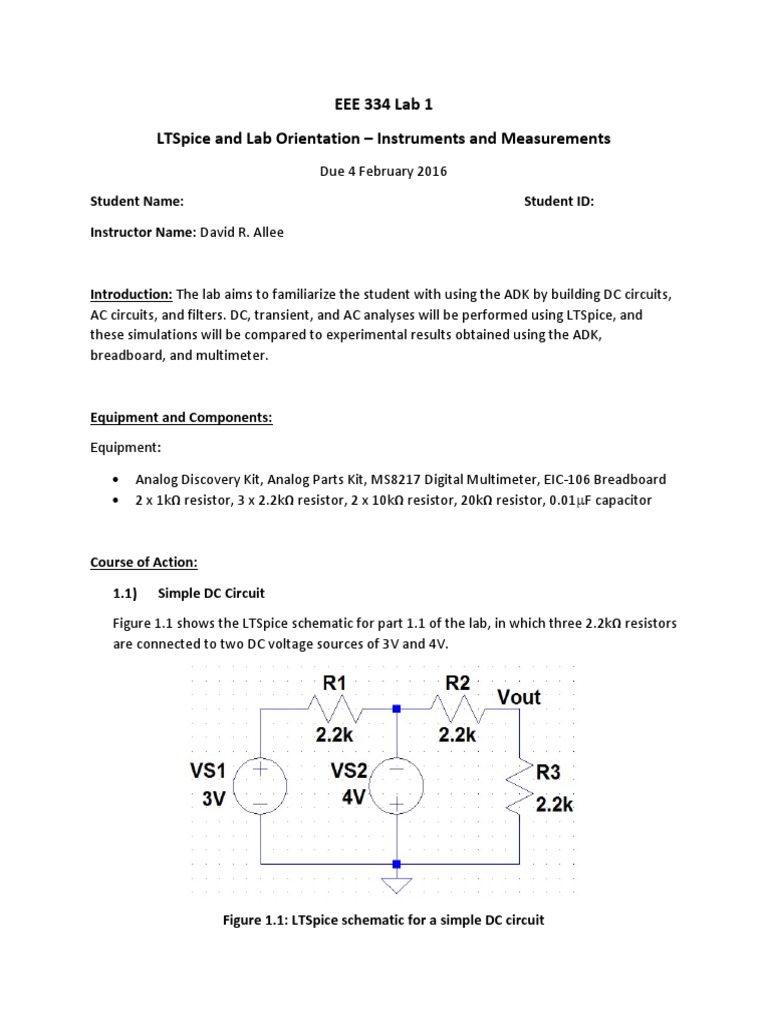 Eee 334 Lab 1 Ltspice and Lab Orientation - Instruments and Measurements | PDF | Amplitude ...