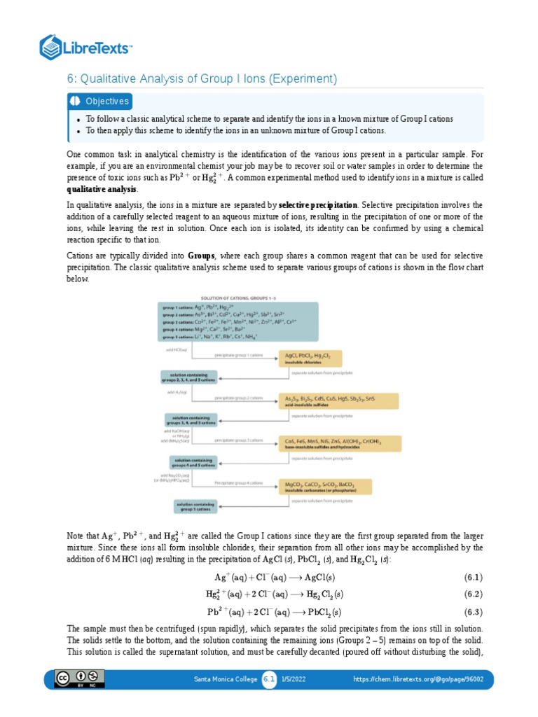 6: Qualitative Analysis of Group I Ions (Experiment) : Objectives | PDF ...