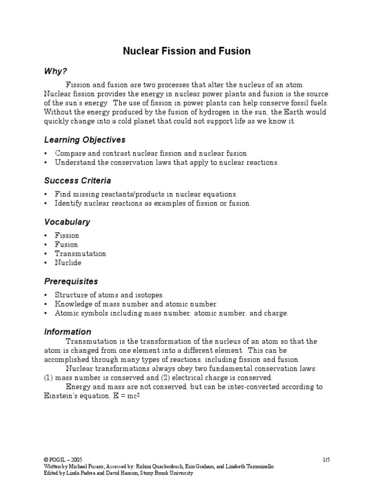 Nuclear Fission and Fusion - Answers | PDF | Nuclear Fusion | Atomic ...