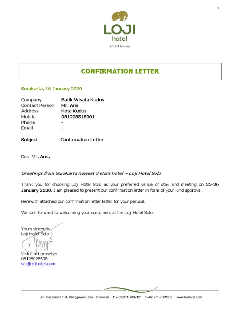Confirmation Letter - Batik Wisata Kudus | Download Free PDF ...