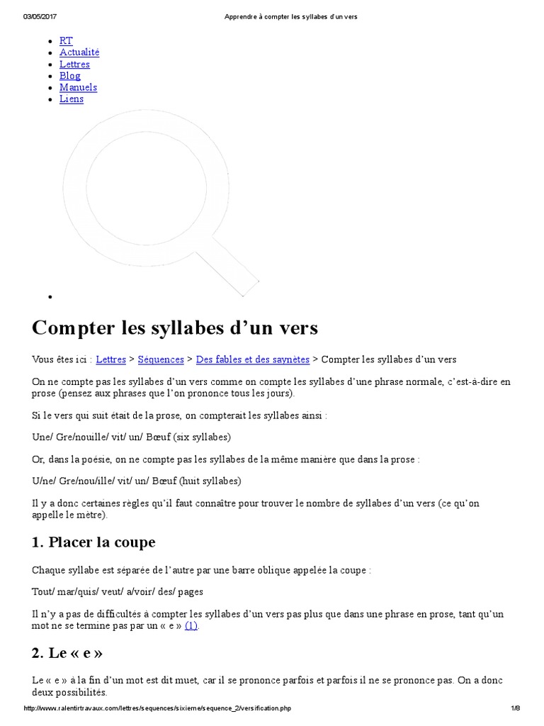 Apprendre À Compter Les Syllabes D - Un Vers | PDF | Syllabe | Sciences ...