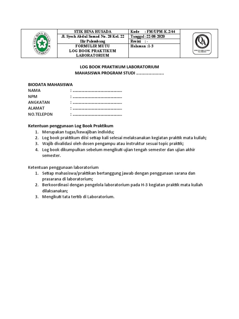 Panduan Log Book Praktikum Laboratorium | PDF