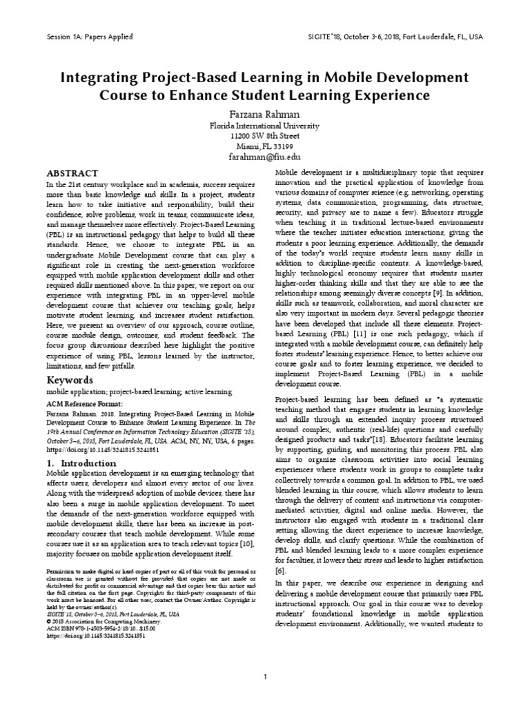Integrating Project-Based Learning in Mobile Development Course To ...