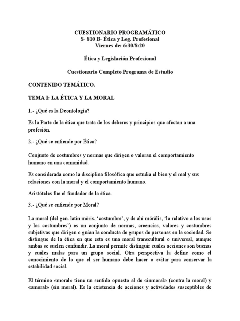 Cuestionario Ética Completo | PDF | Moralidad | Hedonismo