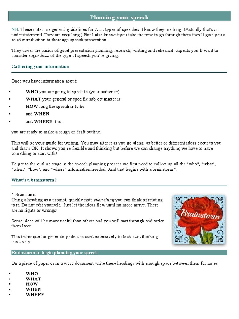 Planning Your Speech | PDF | Brainstorming | Learning Styles