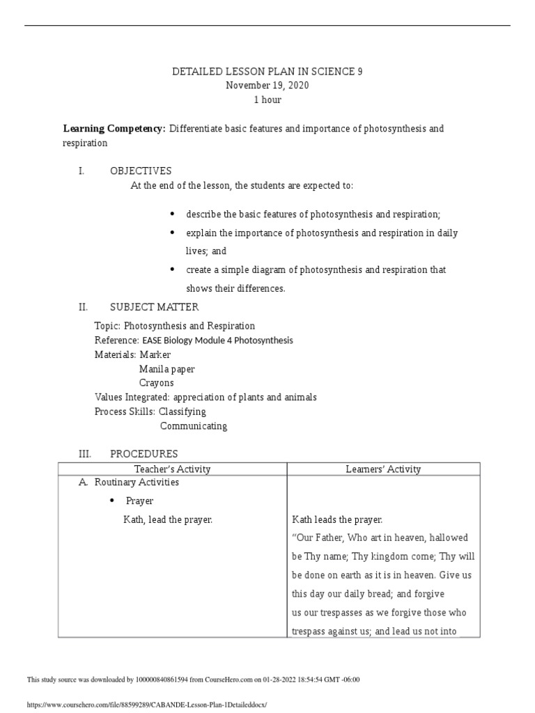 Photosynthesis and Respiration Lesson | PDF | Organelle | Mitochondrion