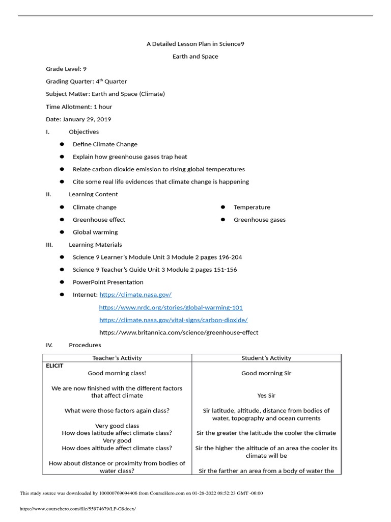 Grade 9 Climate Change Lesson Plan | PDF | Greenhouse Gas | Greenhouse ...