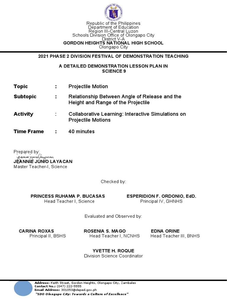 DETAILED LP Relationsip of Angle of Release To Height and Range Final ...