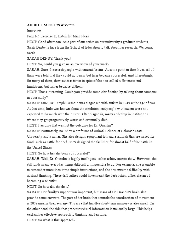 Listening - Script - Unit 4 Listening 1 | PDF | Thought | Memory