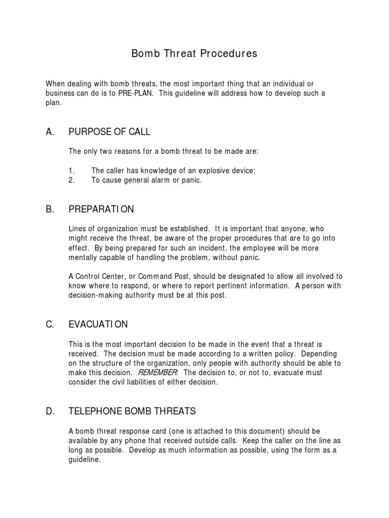 Bomb Threat Procedures | PDF | Improvised Explosive Device | Bomb