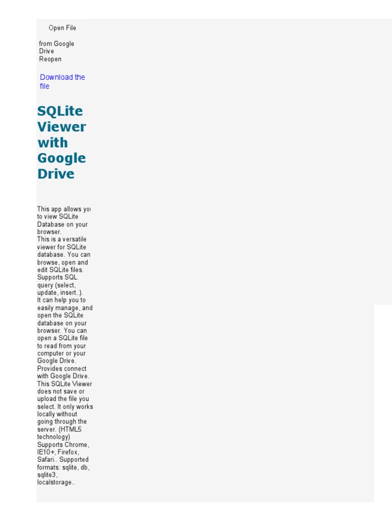 SQLite Viewer With Google Drive (Convert - Io) | PDF | Computers