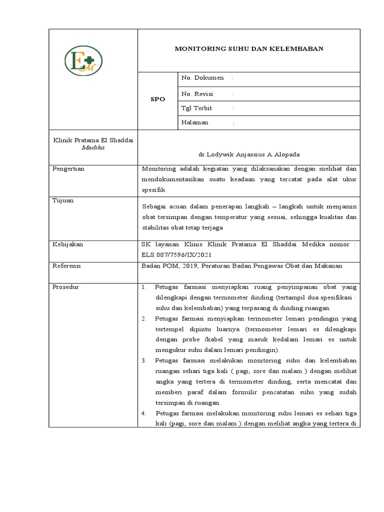 Sop Monitoring Suhu | PDF