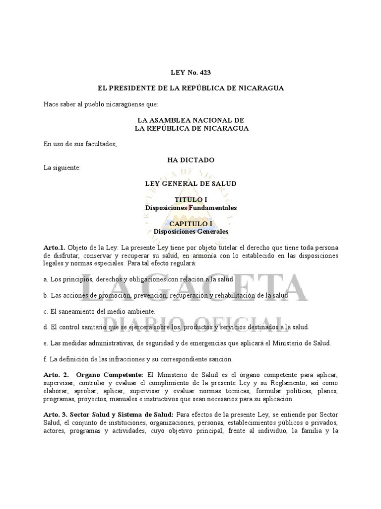 Ley 423 Ley General de Salud | PDF | Ciencias de la Salud