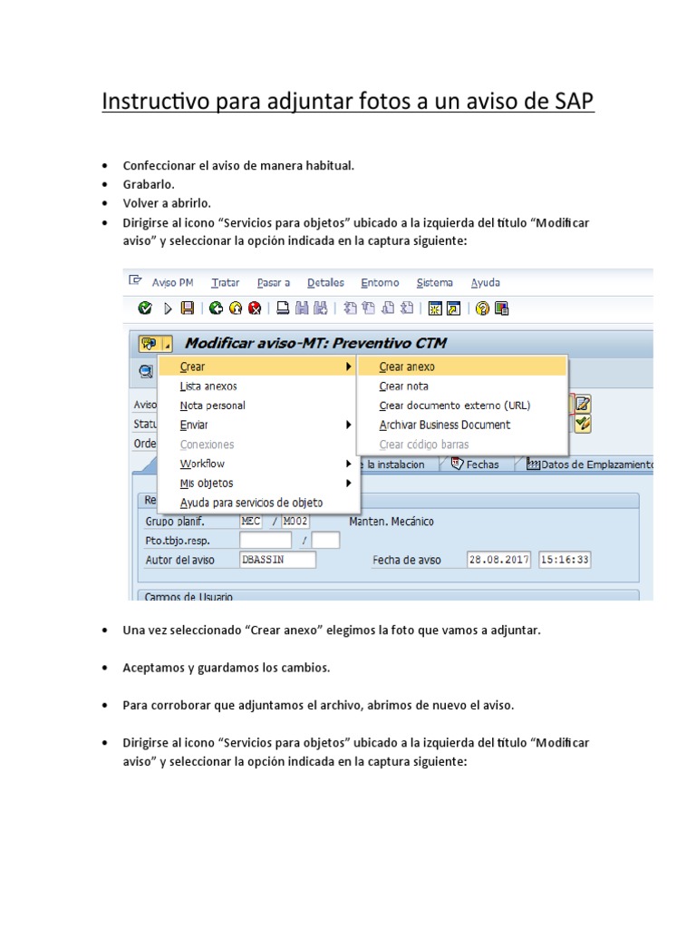 Instructivo para Adjuntar Fotos A Un Aviso de SAP | PDF