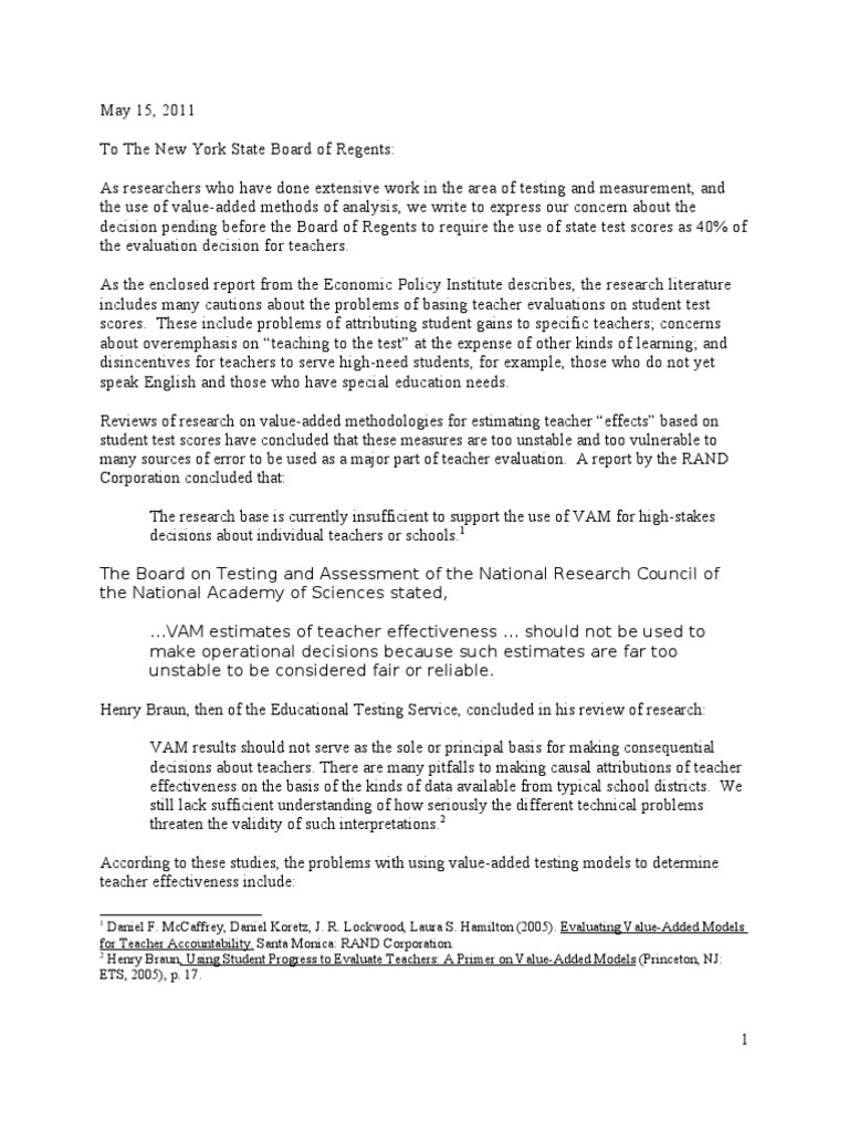 Regents Teacher Evaluation Letter | PDF