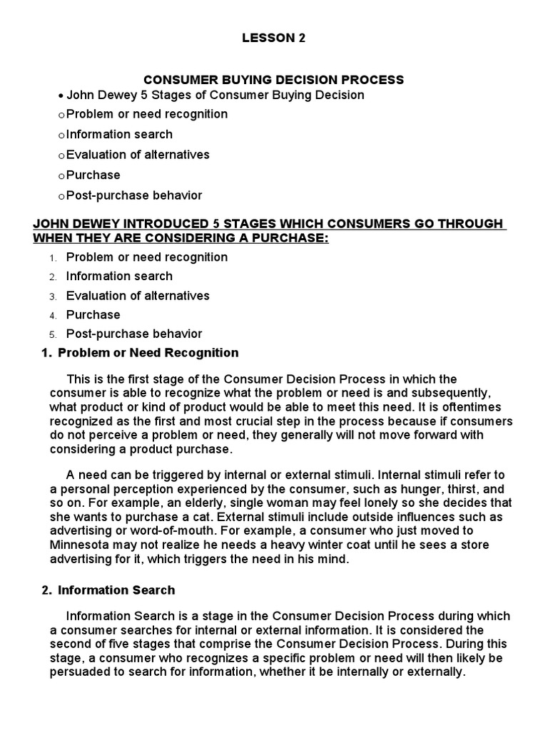 The Five Stages of John Dewey's Consumer Buying Decision Process | PDF | Consumer Behaviour ...