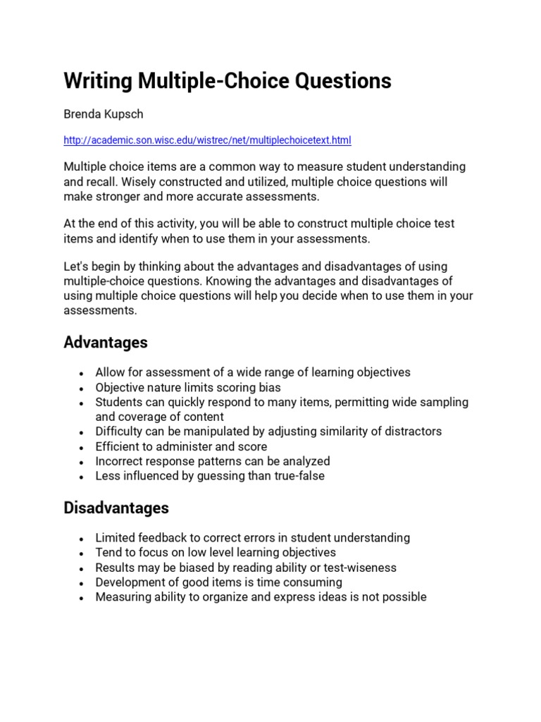 Writing Multiple Choice Questions | PDF | Multiple Choice | Educational ...