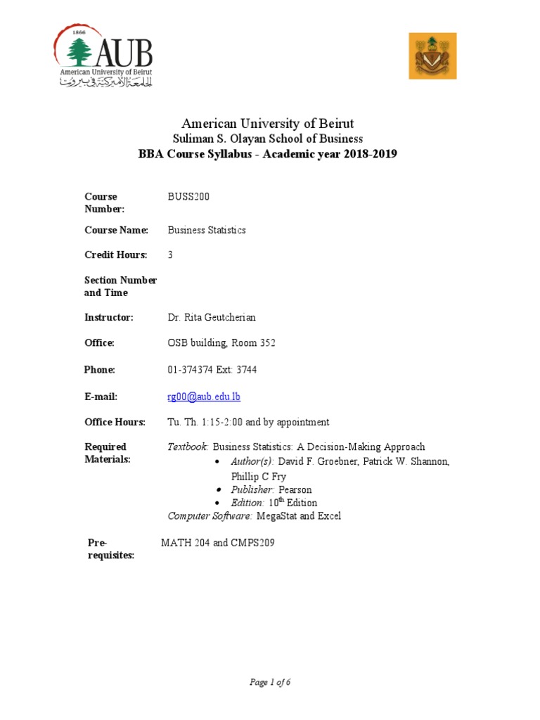 American University of Beirut: BBA Course Syllabus - Academic Year 2018 ...
